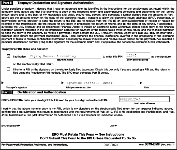 Drake Accounting - ERO e-Filing 94x - Completing Form 8879-EMP