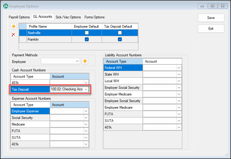 Drake Accounting - 941 Tax Deposit Cash Account