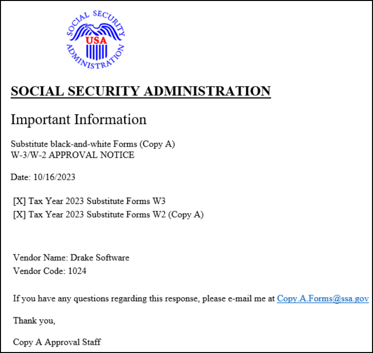 Drake Accounting - SSA Approval Letters