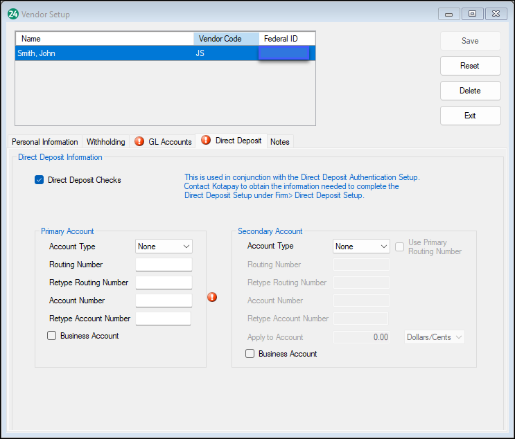 Drake Accounting - Direct Deposit