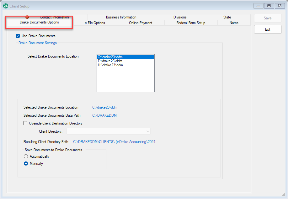 Drake Accounting - Drake Documents Setup
