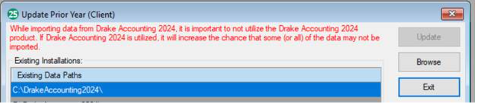 Drake Accounting - Updating Prior Year Clients