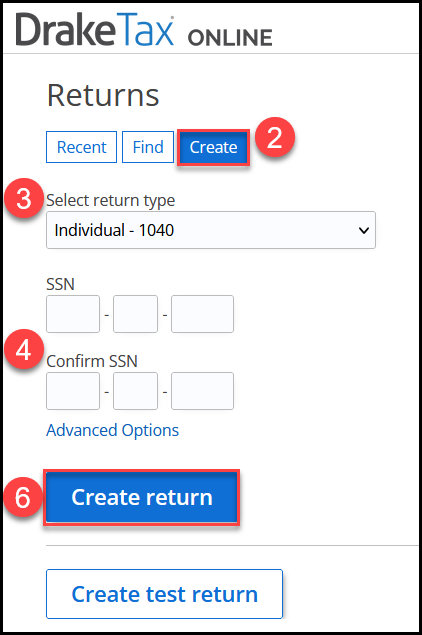 Drake Tax Online - Creating a Return