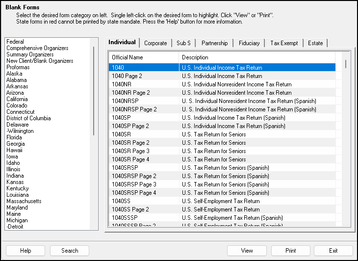 Drake Tax – Printing Blank Forms