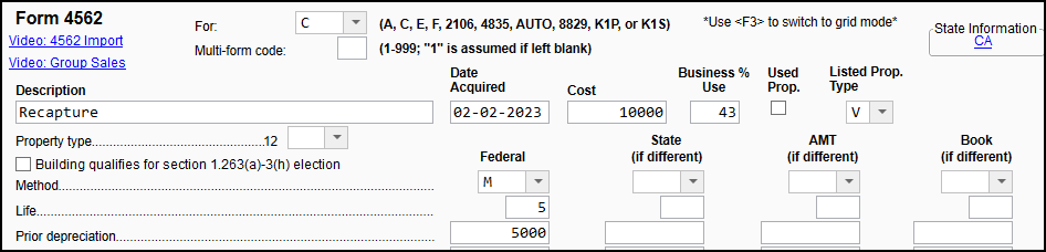 Drake Tax - 1040: Recapturing Depreciation