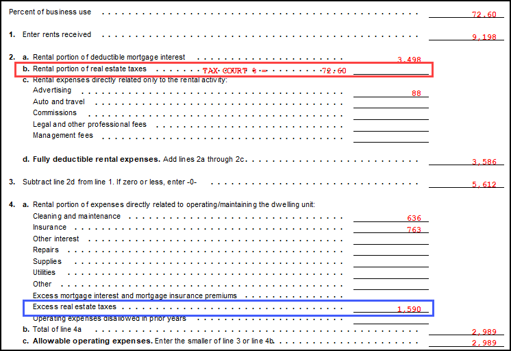 Drake Tax - Schedule E: Business Use Percentage Calculation