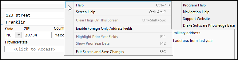 Drake Tax - Drake Software Help Menus