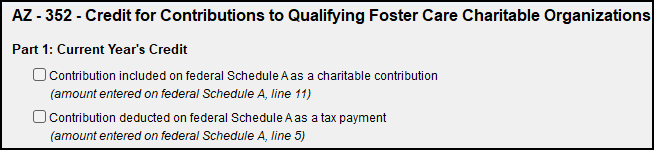 Drake Tax - AZ - Standard Deduction Increase for Charitable Contributions