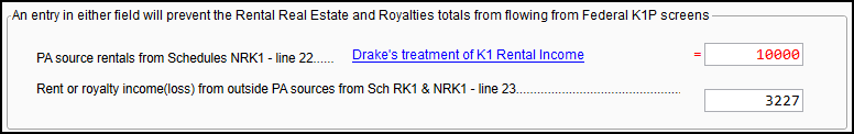 PA - 20S65 - K1P Rental Income on Schedule E