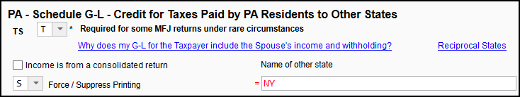 Drake Tax - PA-40 - Schedule G-L