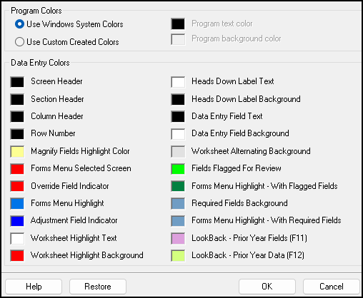 Drake Tax - Changing Data Entry and View/Print Colors